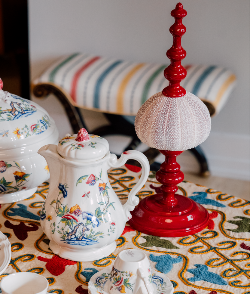 Noto Lacquered Sea Urchin Tall Object, Crimson